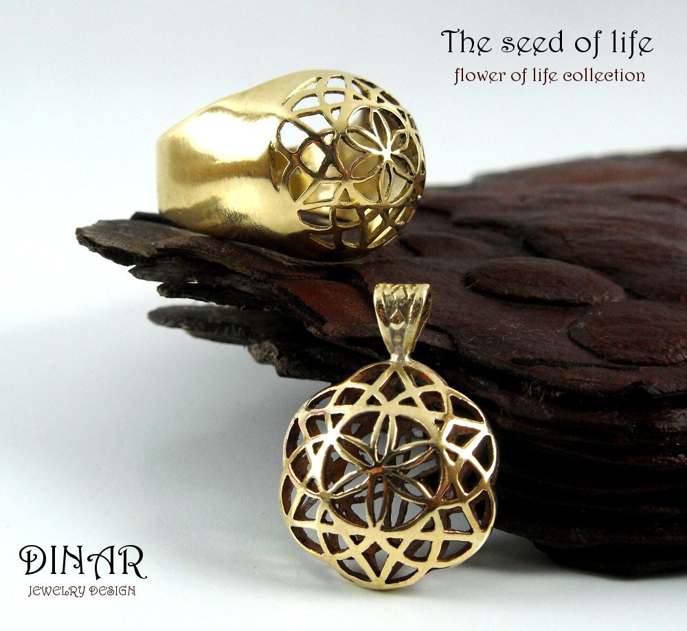 14K Yellow Gold Ring, Right Hand Ring, 'seed of Life' Ring , Flower of ...