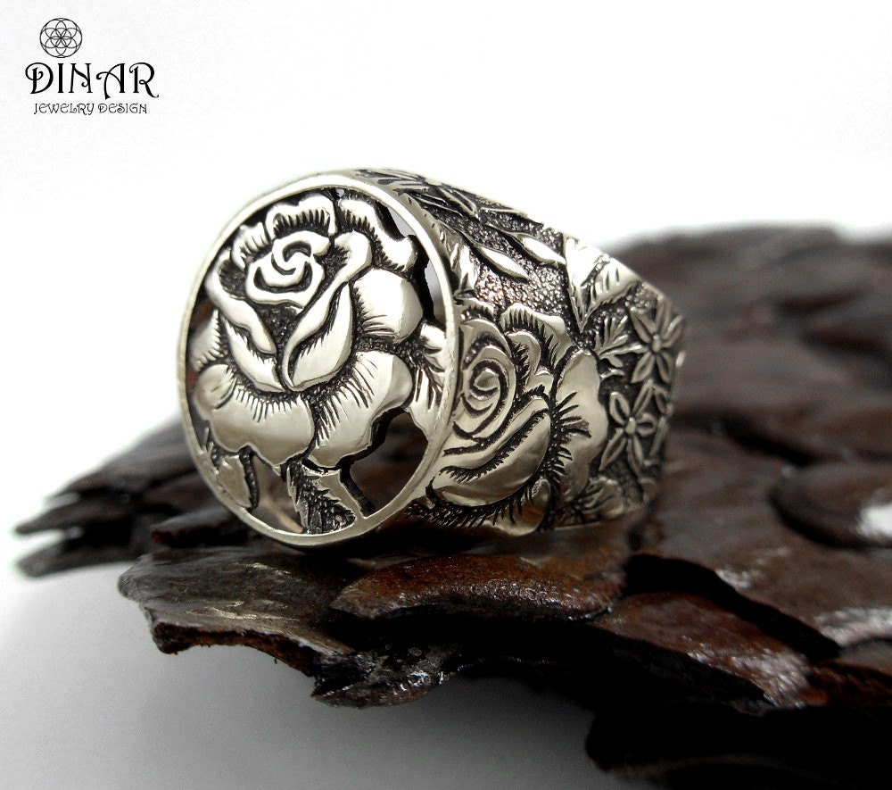 Rose Flower Silver Signet Ring Sterling Silver Victorian - Etsy