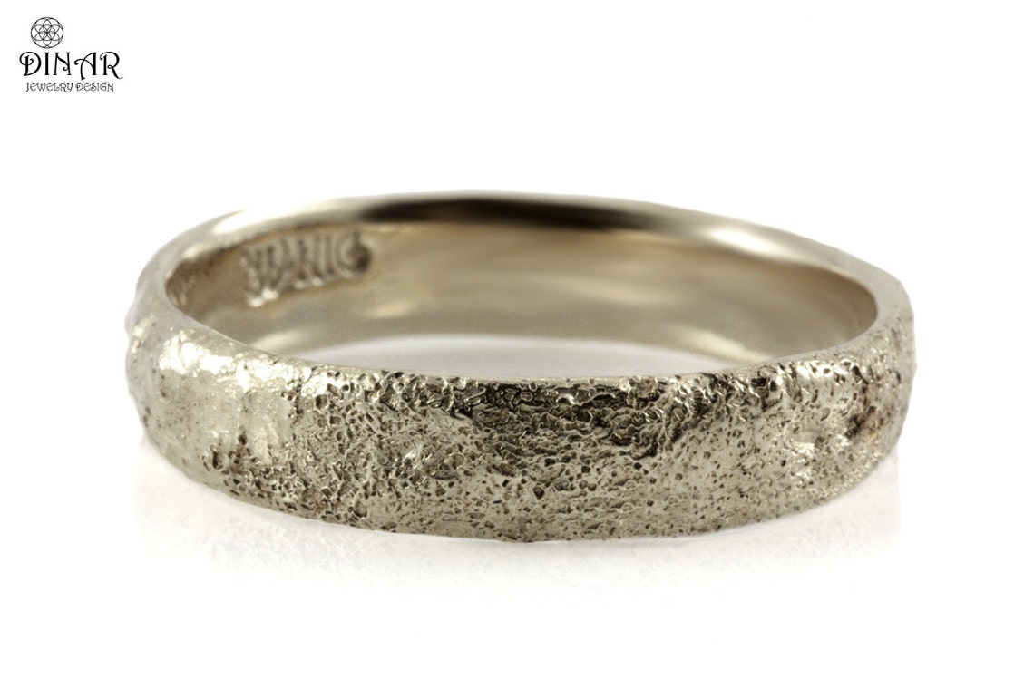 Nature Inspired 18k White Gold Rustic Texture Wedding Ring Band, Tree ...