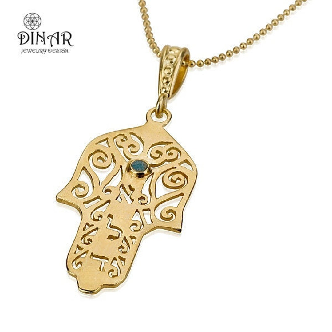 Hamsa Jewish Pendant 14k Solid Gold , Kabbalah Hamsa Jewelry ,ethnic ...