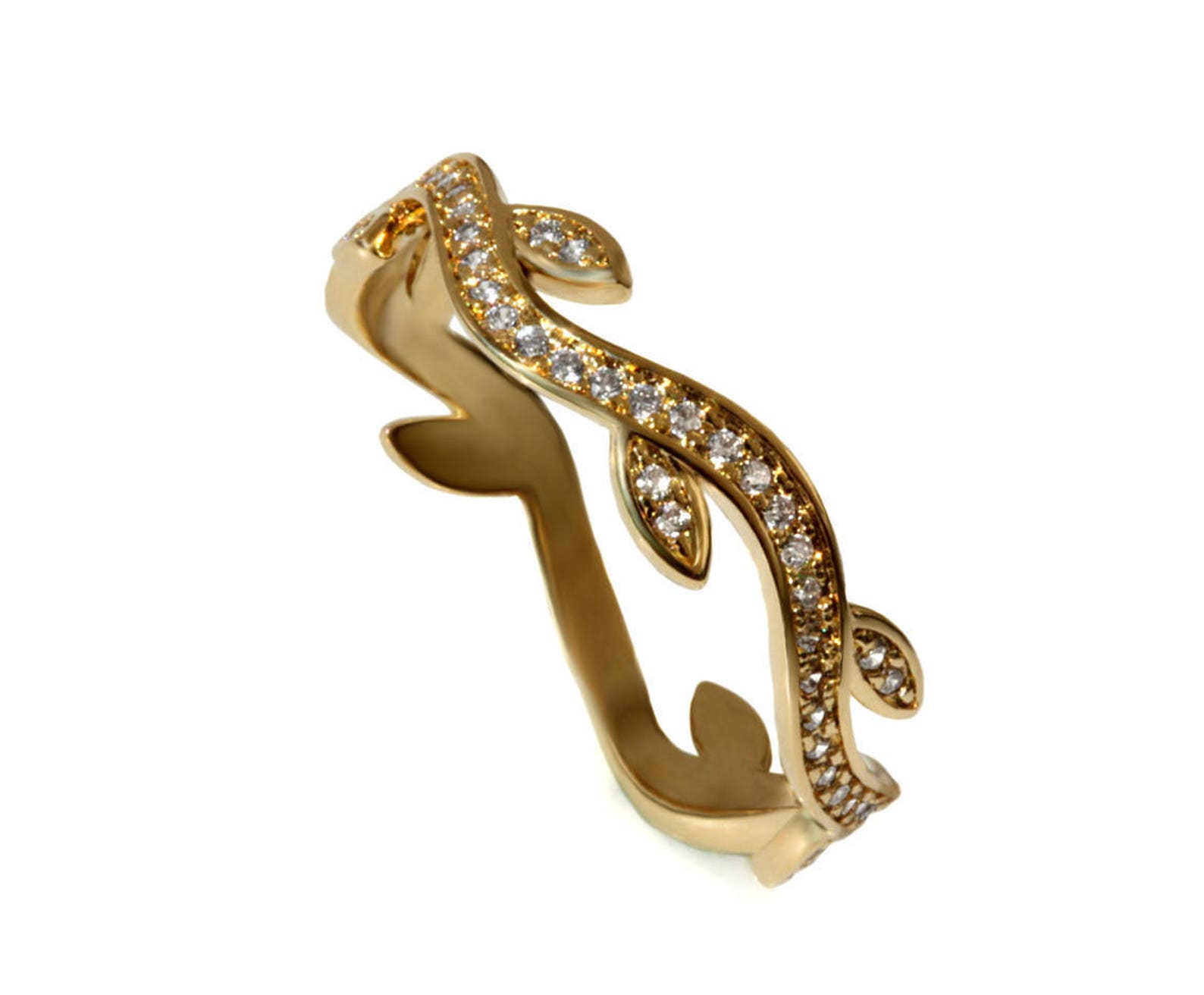 14k Diamond Leaf Half Eternity Ring Diamonds Leaves Ring - Etsy