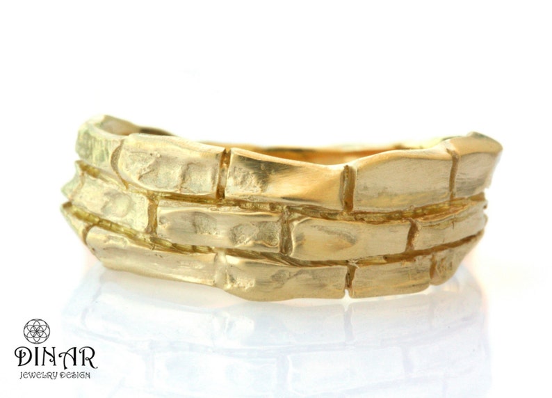 Jerusalem Wall Wedding Ring Set 14k Solid Gold rustic Men - Etsy
