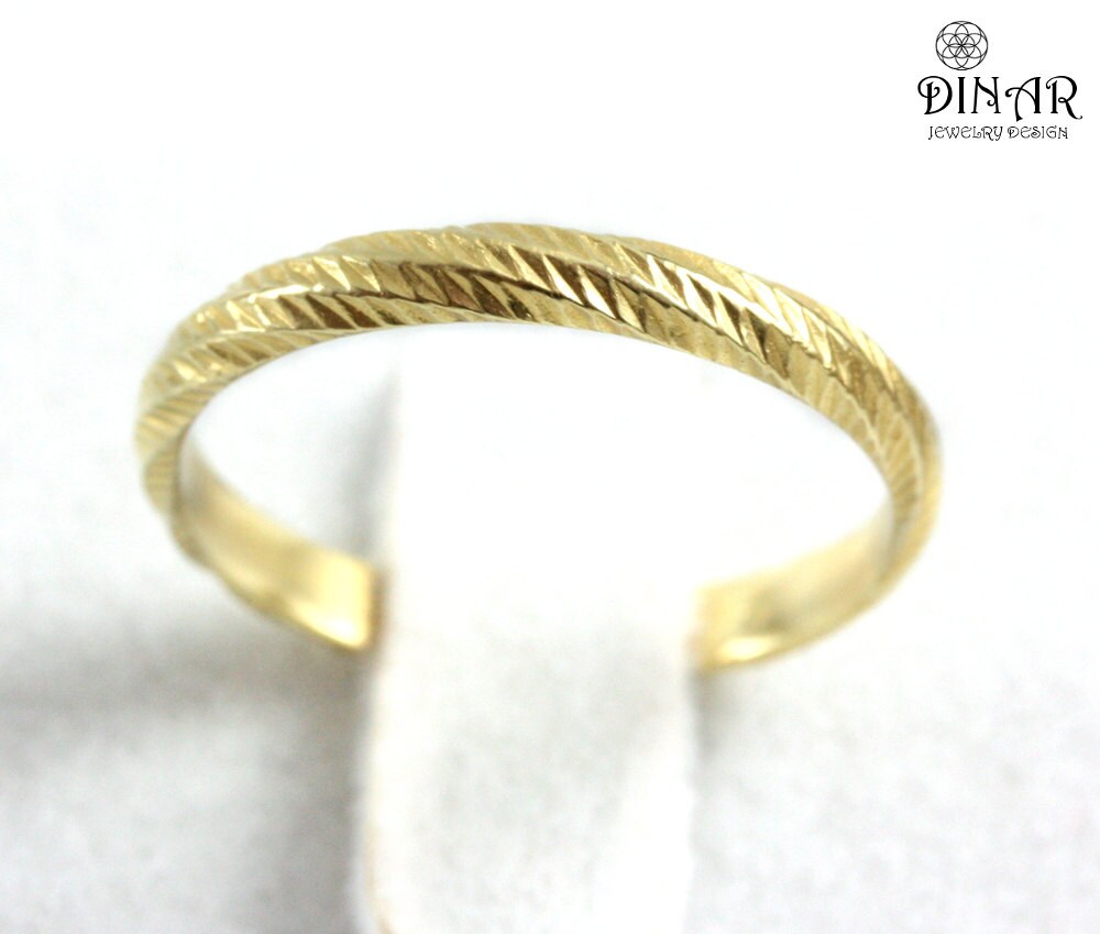 14k Yellow Gold Stack Ring Stackable Thin Wedding Ring Wavy | Etsy