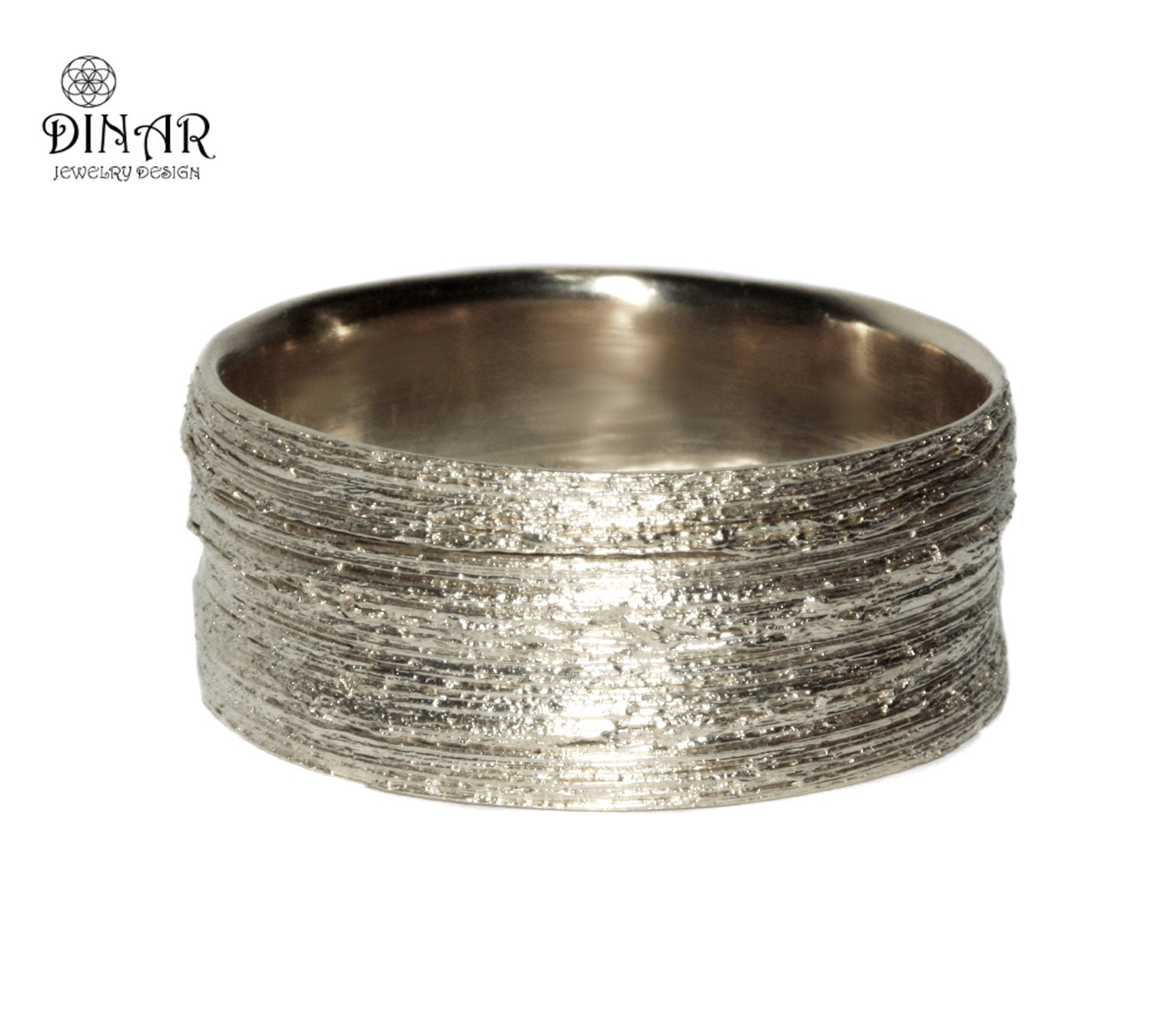 Wide 14k Rustic Texture Gold Band hand Crafted Coral Solid | Etsy