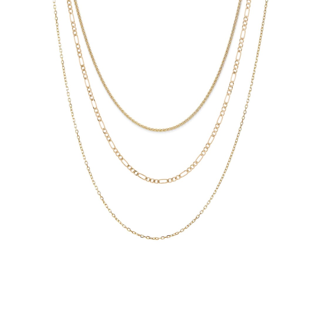 14k Solid Gold Chain Necklace , 18k Gold Loops Chain, 14k Gold Figaro ...