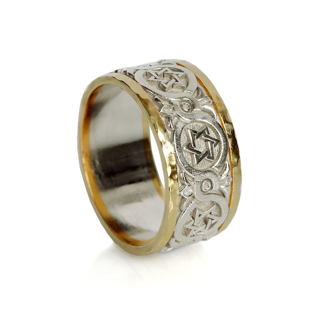 Jewish Star Ring, Silver and Gold Star of David Men's Wedding Ring ...
