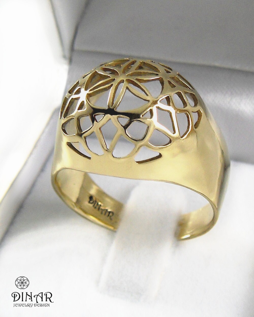 14K Yellow Gold Ring Right Hand Ring 'seed of Life' - Etsy