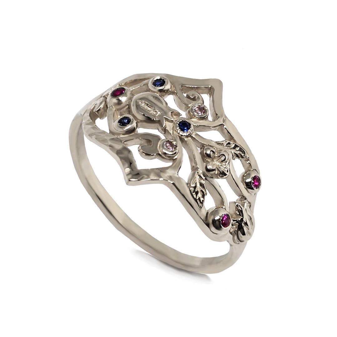 Hamsa Ring Evil Eye Sterling Silver Gold Plated Palm Hand Jewish Hamsa ...
