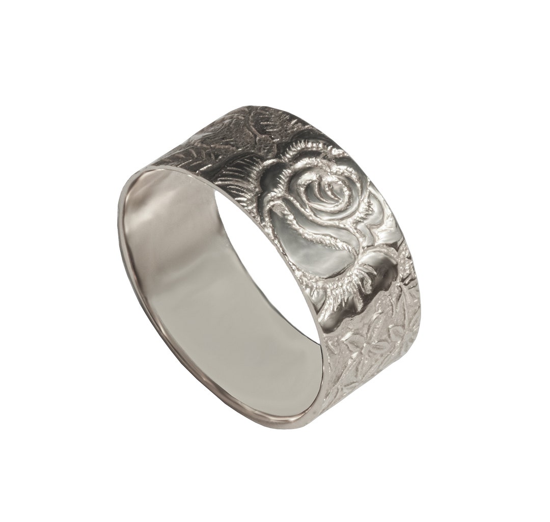 Silver Rose Flower Wedding Ring ,victorian Floral Engraved Ring Band ...