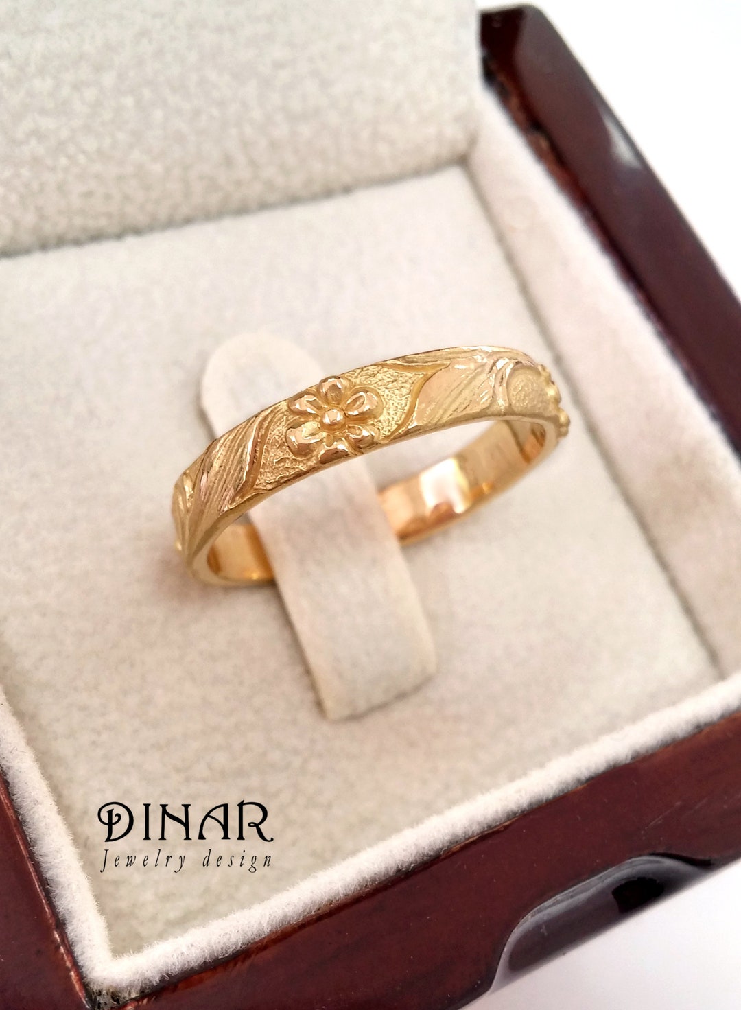 Flowers and Leaves Wedding Ring, Vintage Inspired Botanical Floral Ring ...