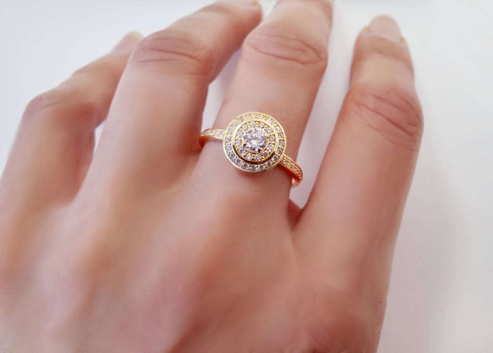 Double Halo Natural Diamond Engagement Ring 0.47ct Accent | Etsy