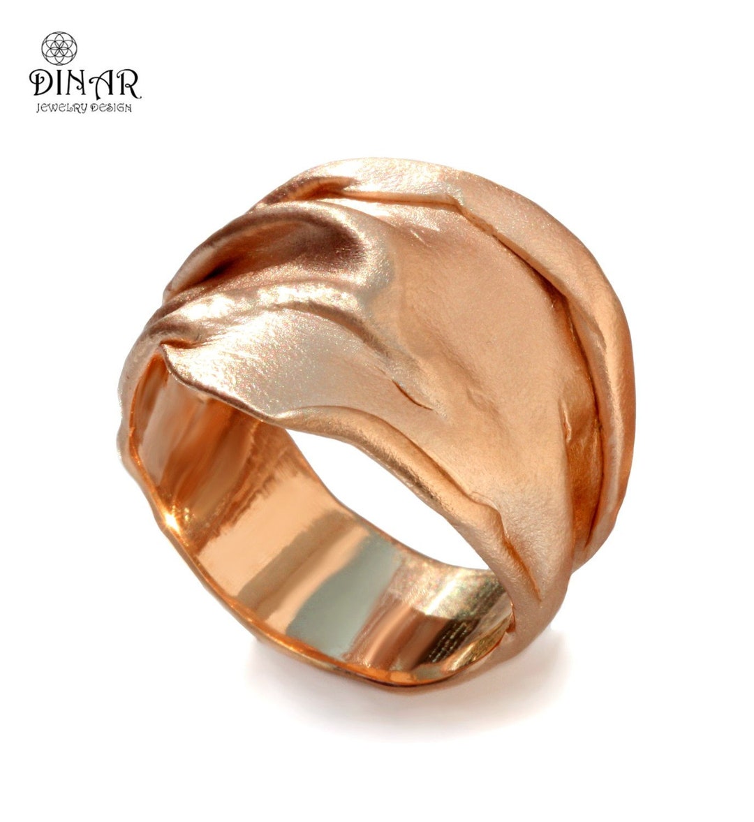 Large Unique Gold Ring, Bohemian Wide Hand Forged Chunky Men Women ...