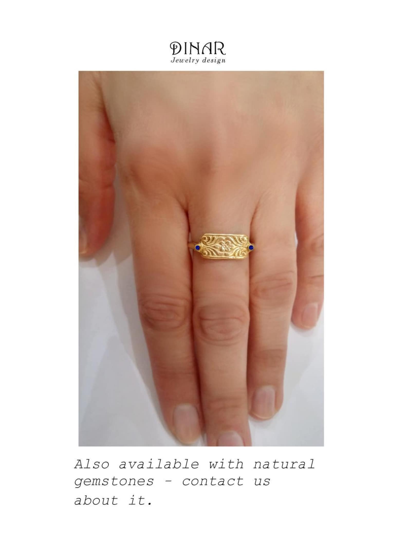 14K Gold Rectangle Women's Signet Ring Floral Delicate - Etsy