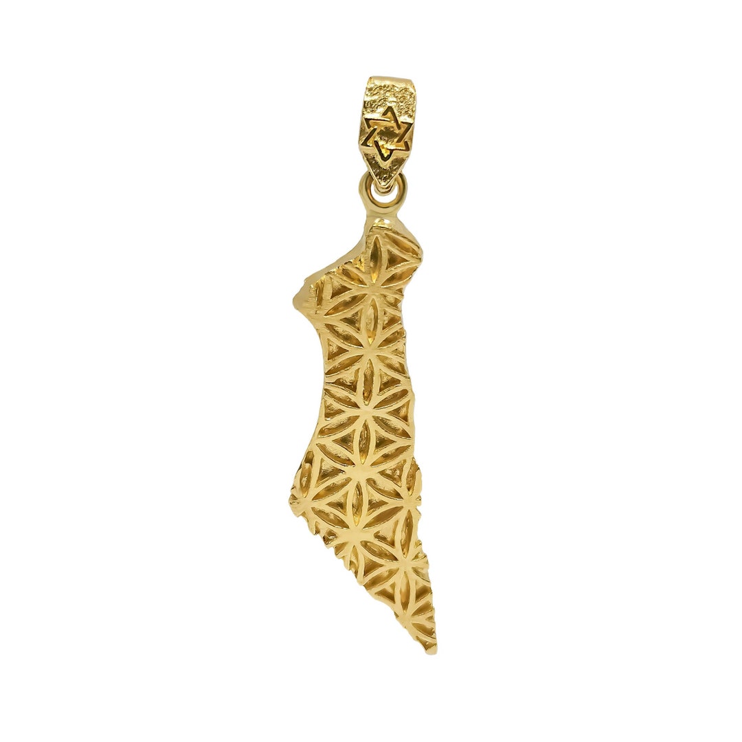 Israel Map Pendant 14k Solid Gold ,flower of Life Israel Map Pendant ...