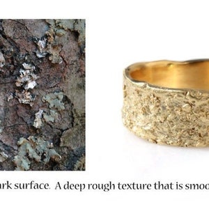 Rustic Gold Men Wedding Ring Band, Organic Raw Textured Tree Bark Hand ...