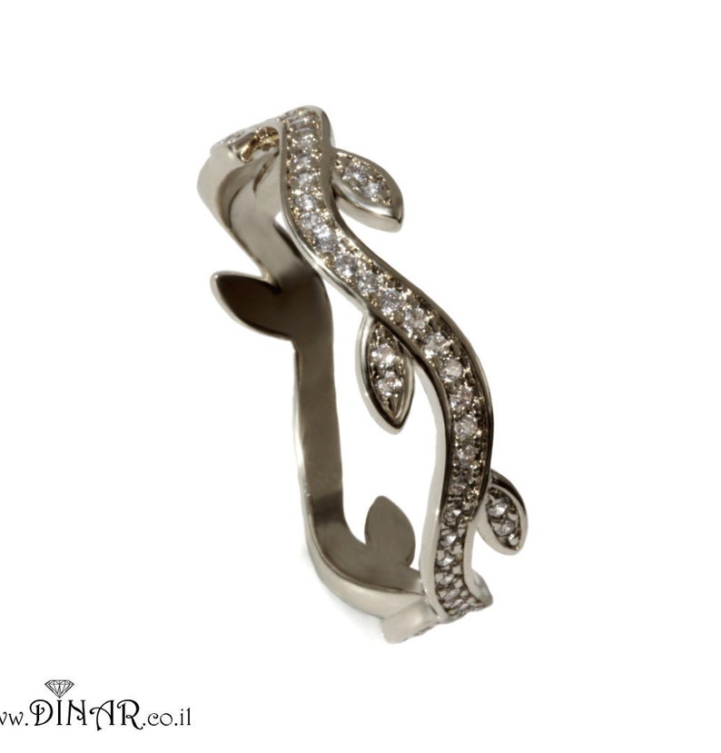 14k Diamond Leaf Half Eternity Ring Diamonds Leaves Ring - Etsy