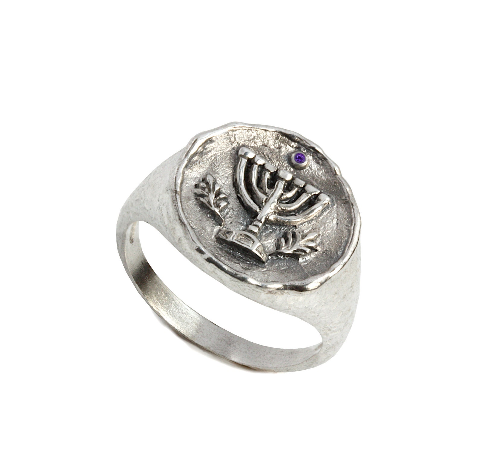 Silver Jewish Menorah Signet Ring, Israeli Antique Style Ring Jewish ...