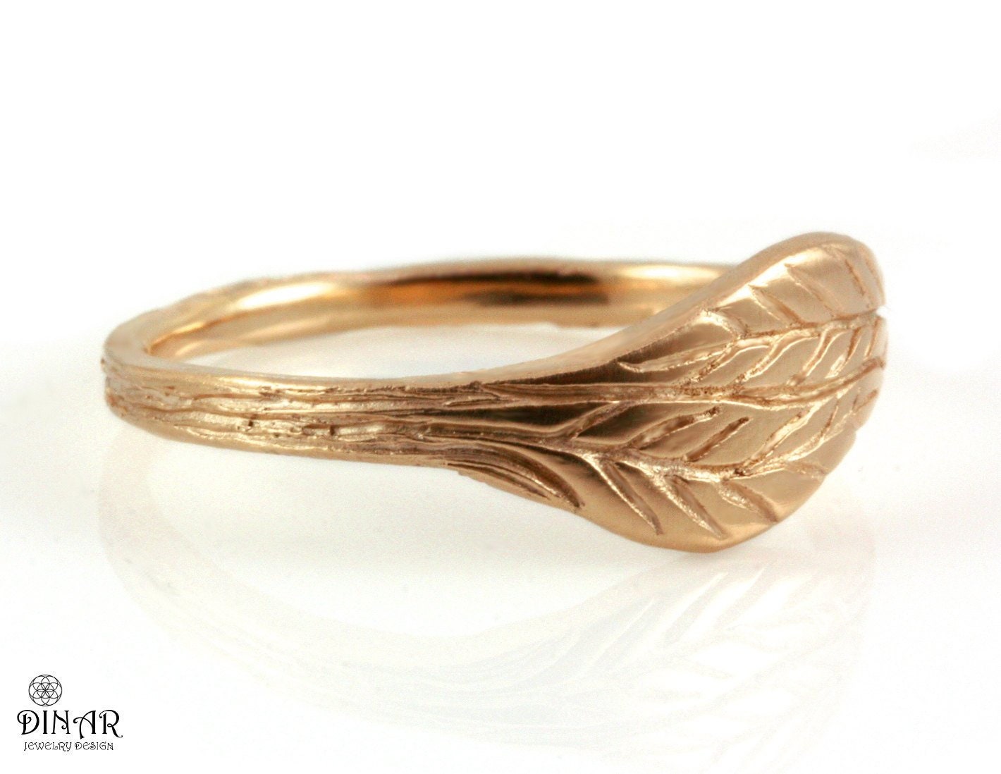 Gold Leaf Ring , 14k Yellow Gold , Textured Engraved Leafs , Leaves ...