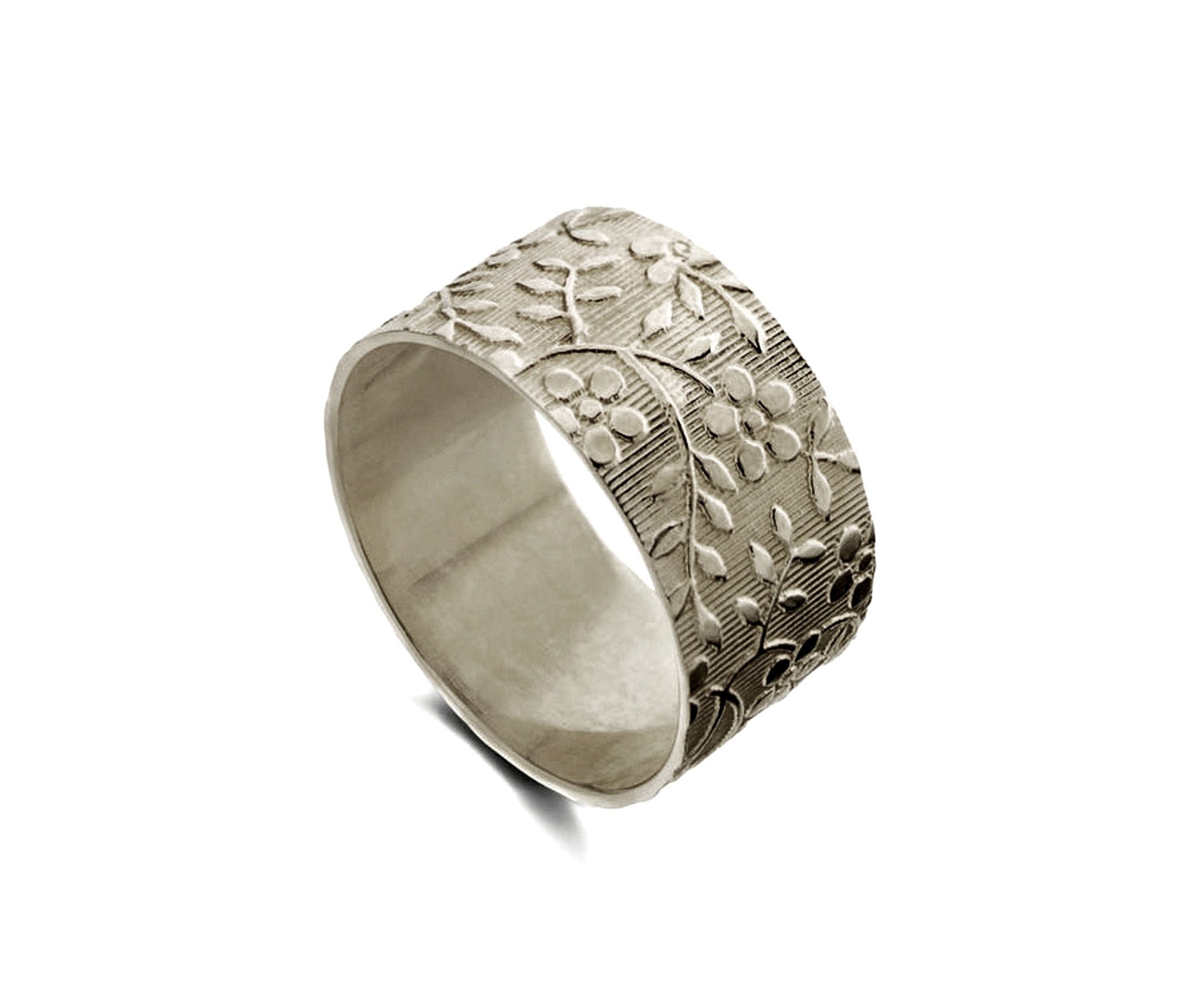 Wide Flowers 14k Gold Wedding Ring, Floral Gold Band, Women's Ring ...