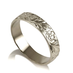 Engraved Flowers Leaves Women Wedding Ring, Handmade Floral Leaves Gold ...