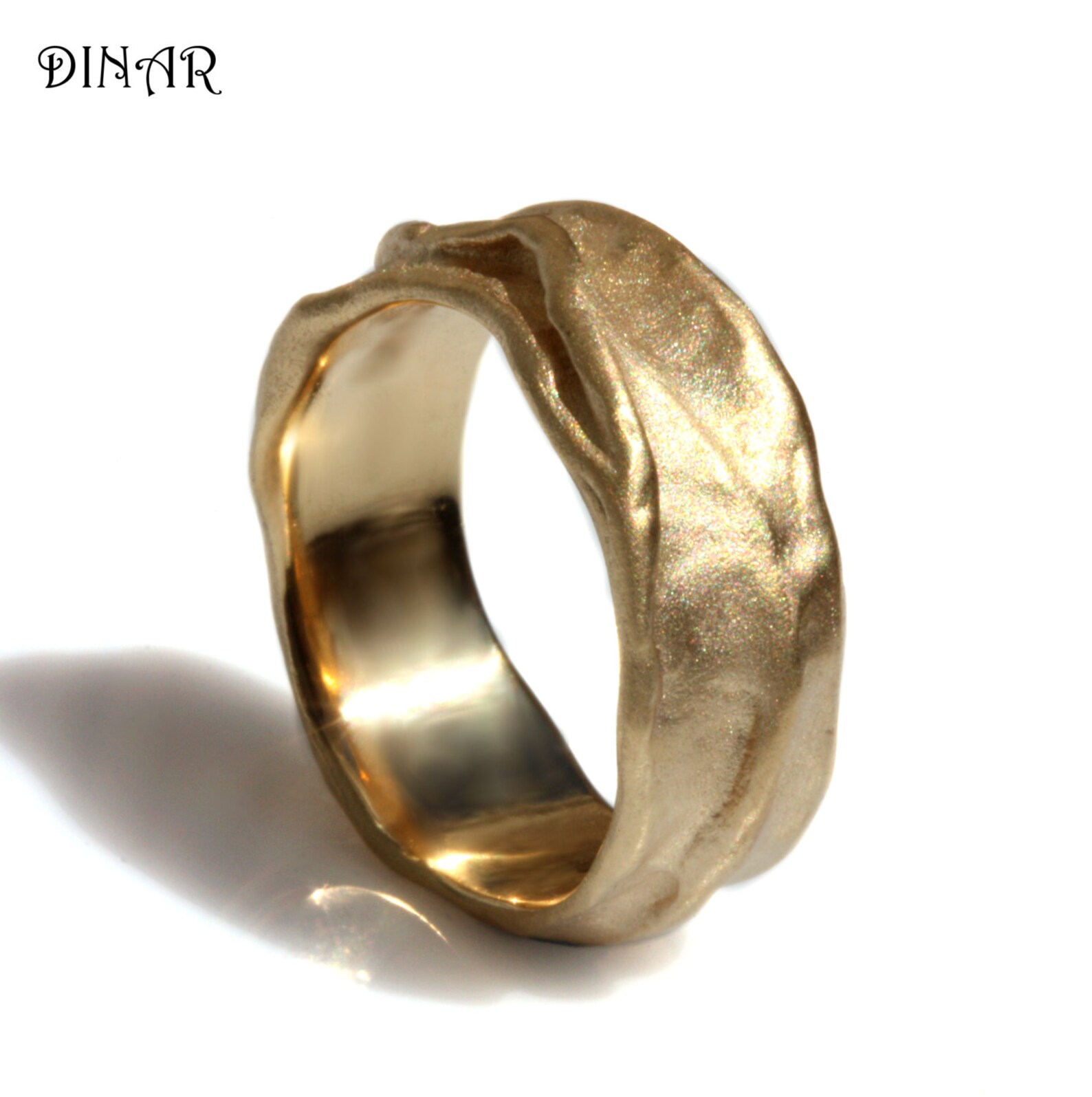 18k Solid Gold Brushed Gold Rustic Ring Thick Band Folded | Etsy