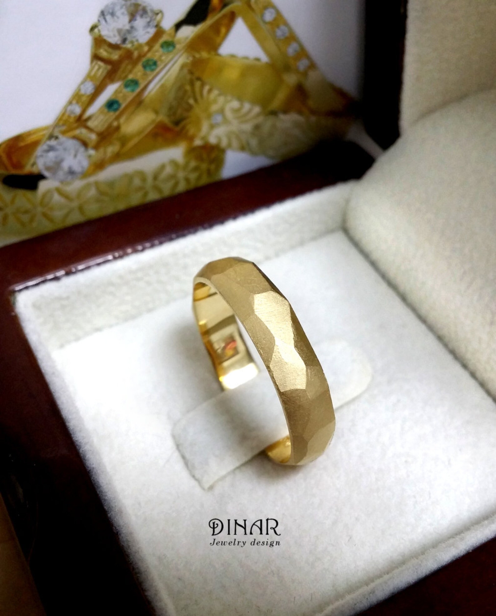 Faceted Gold Mens Wedding Band Ring Modern Hammered Gold - Etsy