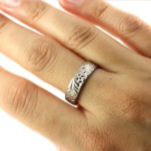 Engraved Flowers Leaves Women Wedding Ring, Handmade Floral Leaves Gold ...