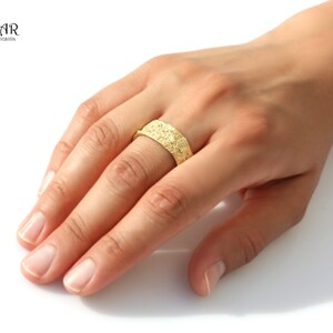 Rustic Gold Men Wedding Ring Band, Organic Raw Textured Tree Bark Hand ...