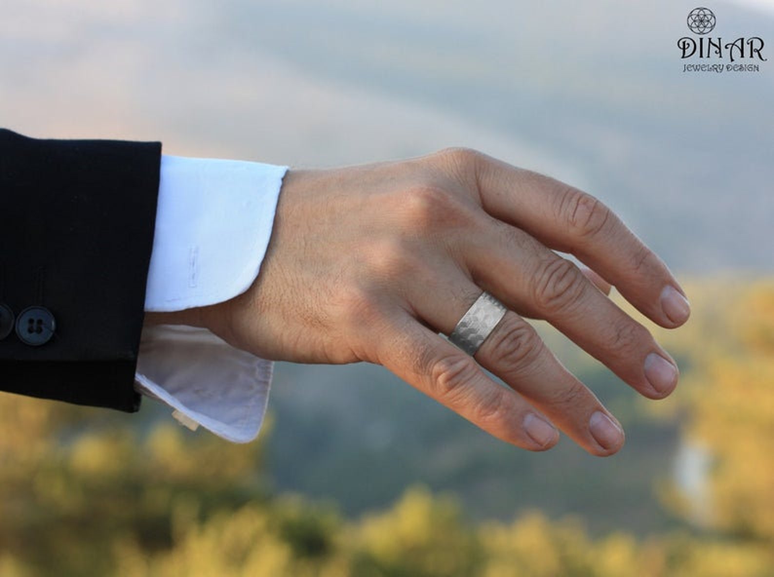 Gold Wide Man Wedding Ring Rhombus Geometric Textured 14k - Etsy
