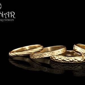 14k Gold Stack Ring, Thin Solid Gold Engraved Floral Wedding Ring Band ...