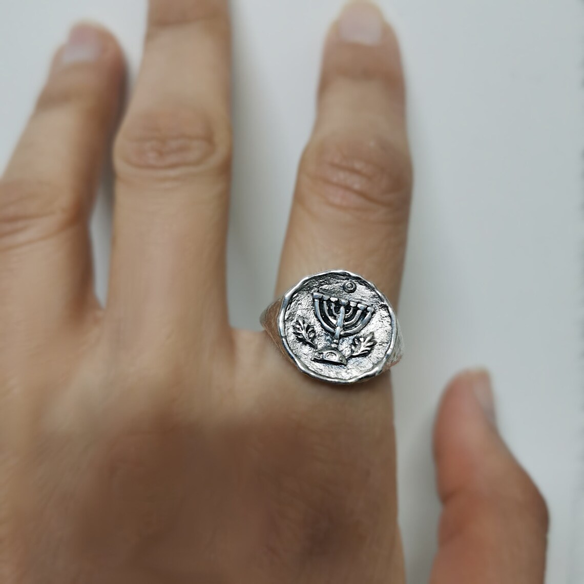 Silver Jewish Menorah Signet Ring Israeli Antique Style Ring - Etsy