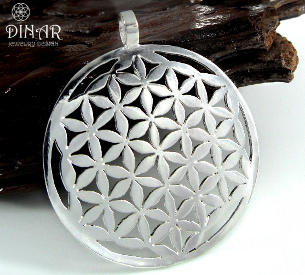 Silver Pendant large Round Pendant Flower Necklace Flower | Etsy