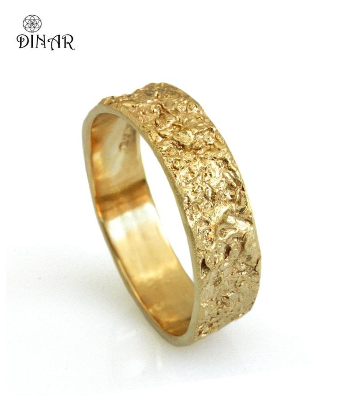 Rustic 18k solid gold ring handmade raw texture wedding band - Etsy Polska