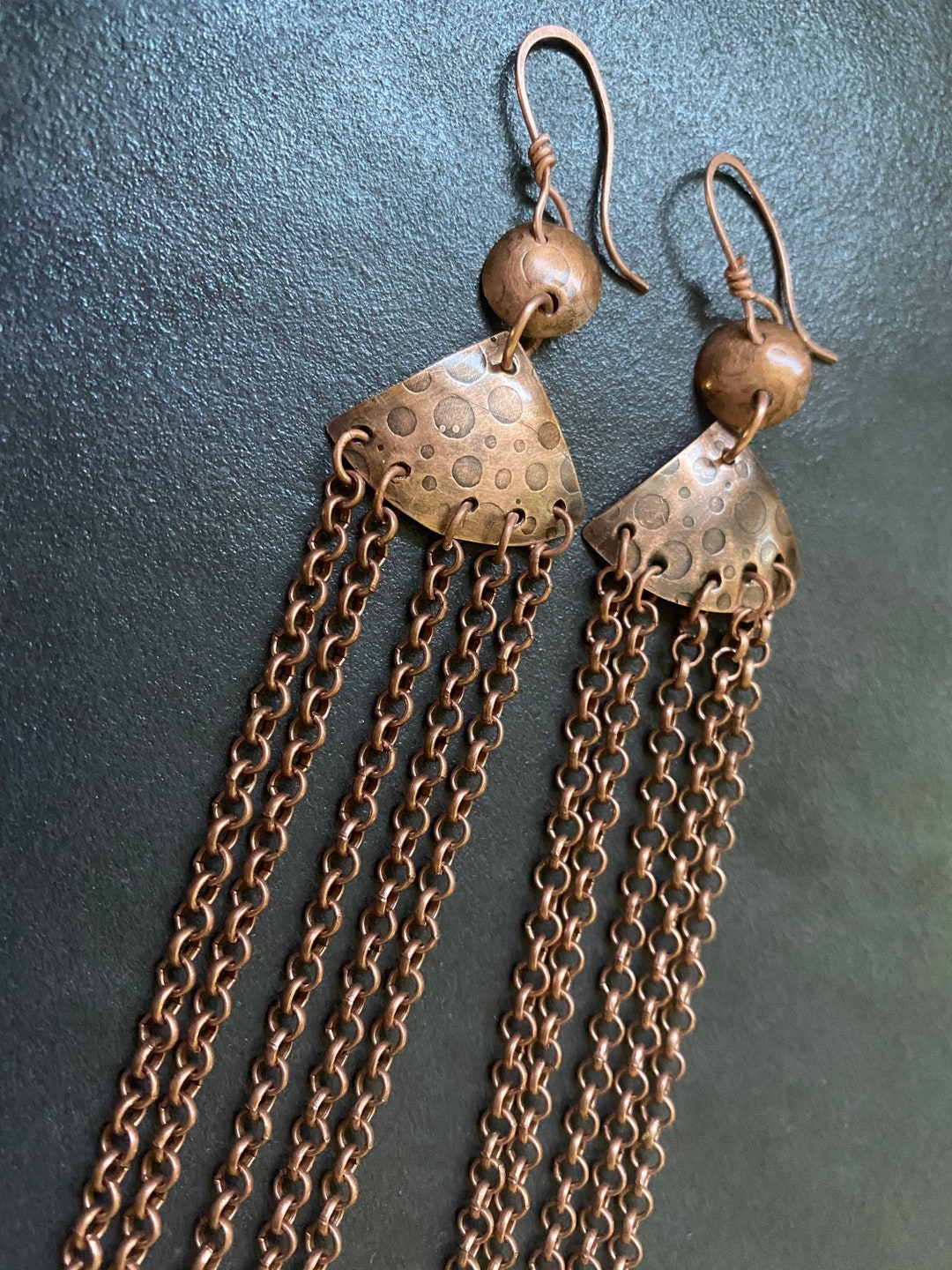 Shoulder Duster 7” Copper & Chain Earrings. Long. Textured. - Etsy