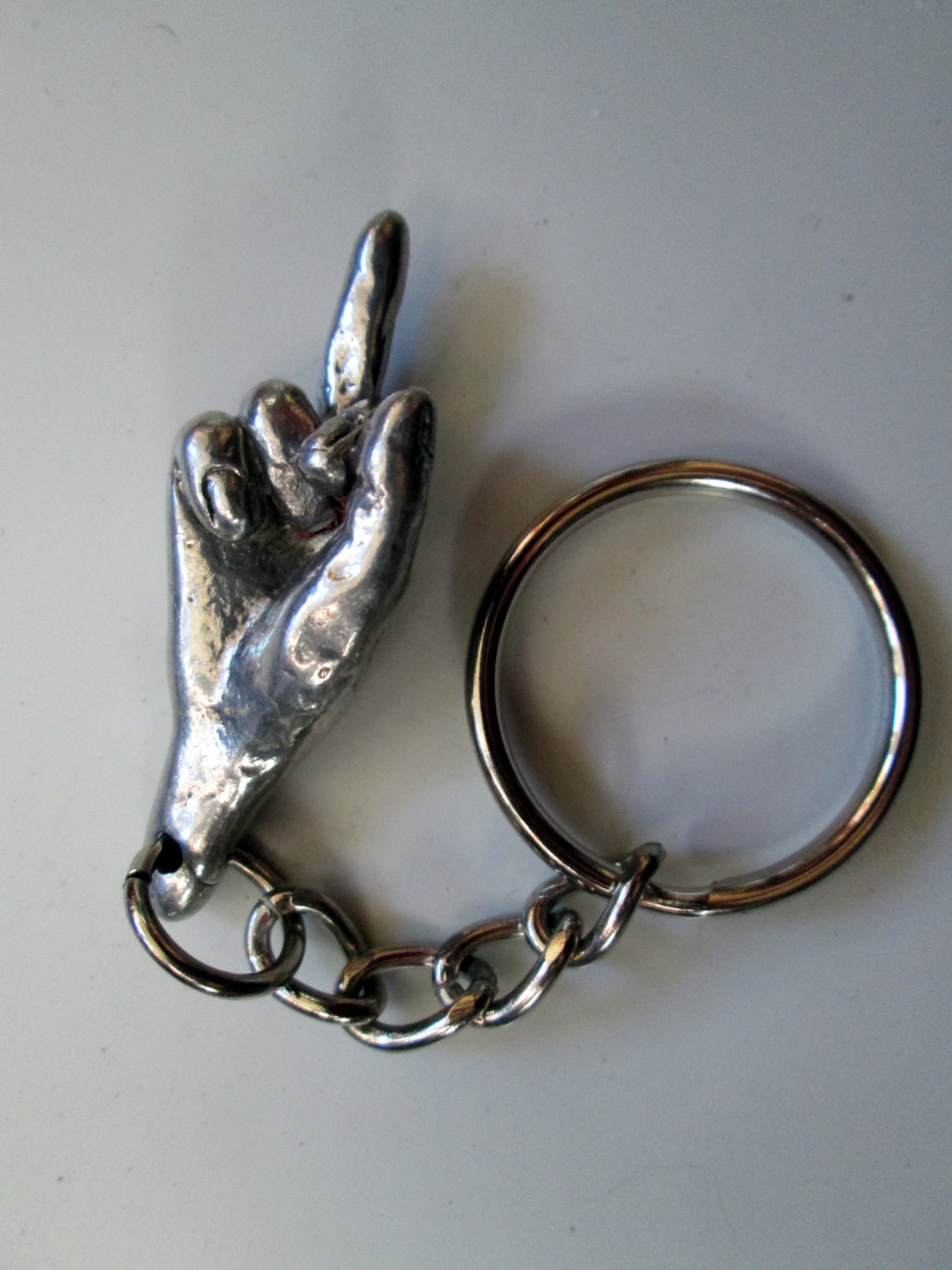 Pewter Hand Flipping the Bird FU Sign. Keychain Charm. - Etsy