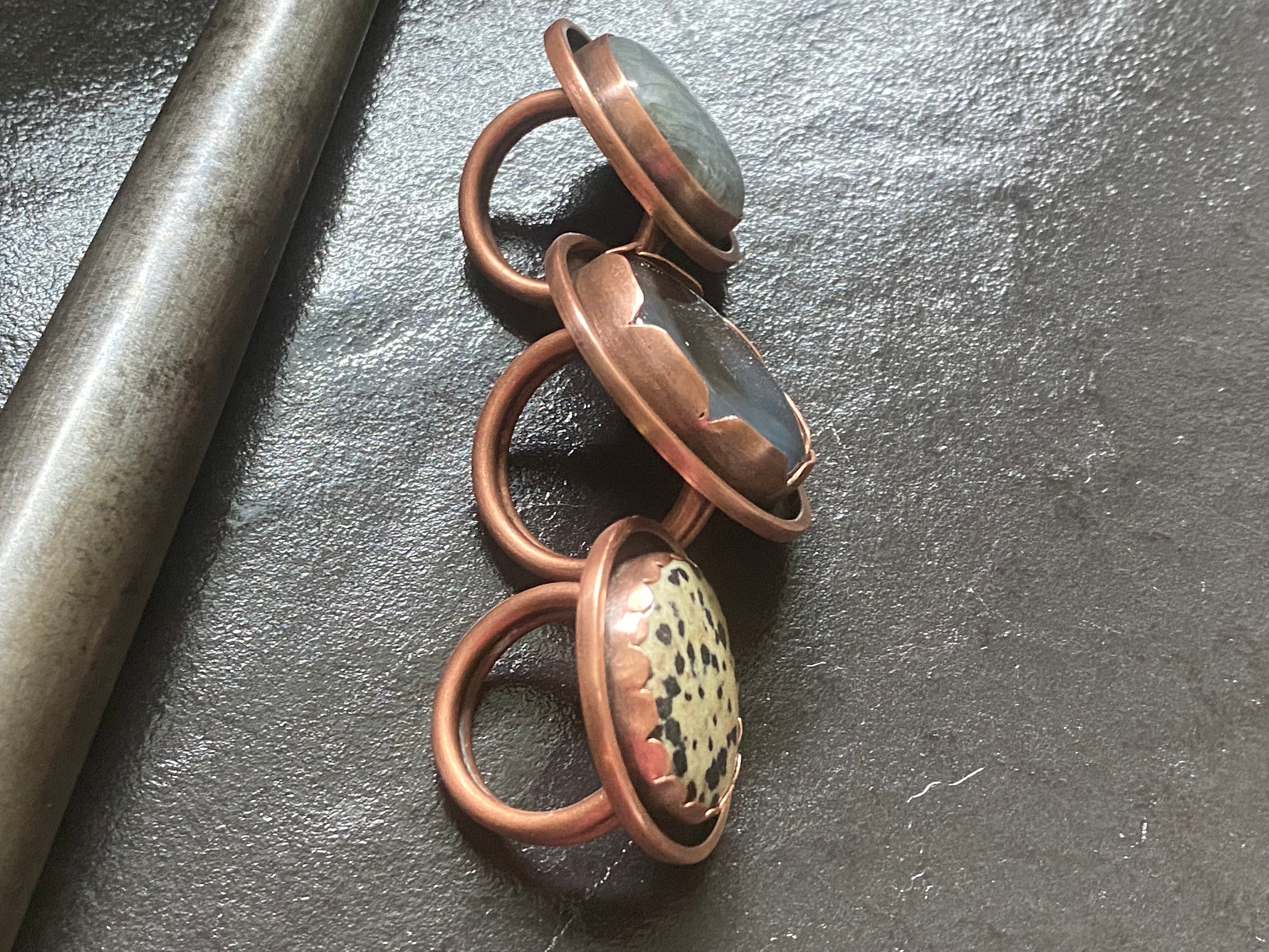 Large Round Copper Chunky Unisex Rings. 8,9,11 Dalmatian Jasper ...