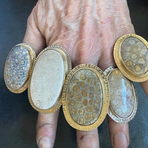 Huge Primitive Brass and Fossilized Coral Rings. Sizes 9, 8, 7.5, 7 - Etsy