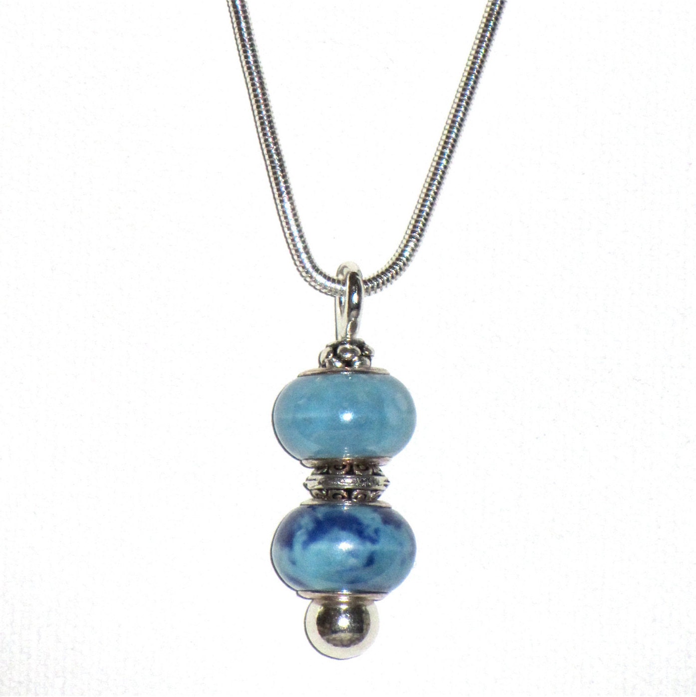 Pendant Necklace -blue Bead Necklace -blue Bead Pendant -bead Pin ...