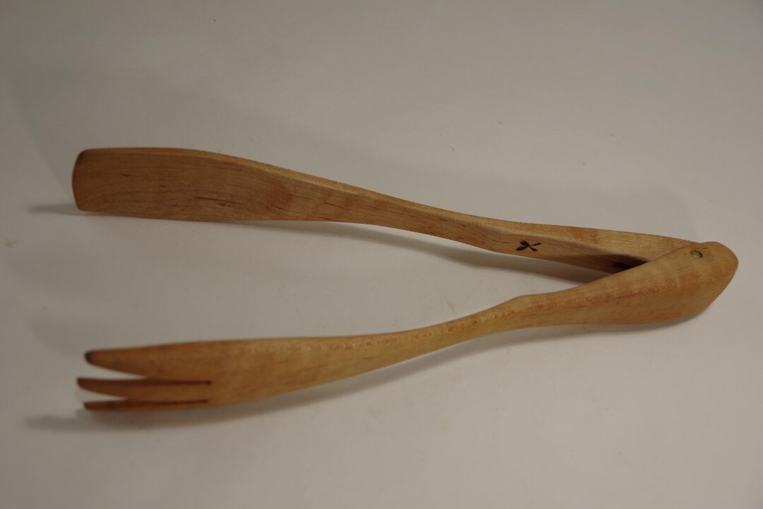 Serving Tongs With One Square Tip and One Fork Tip in Curly Maple - Etsy