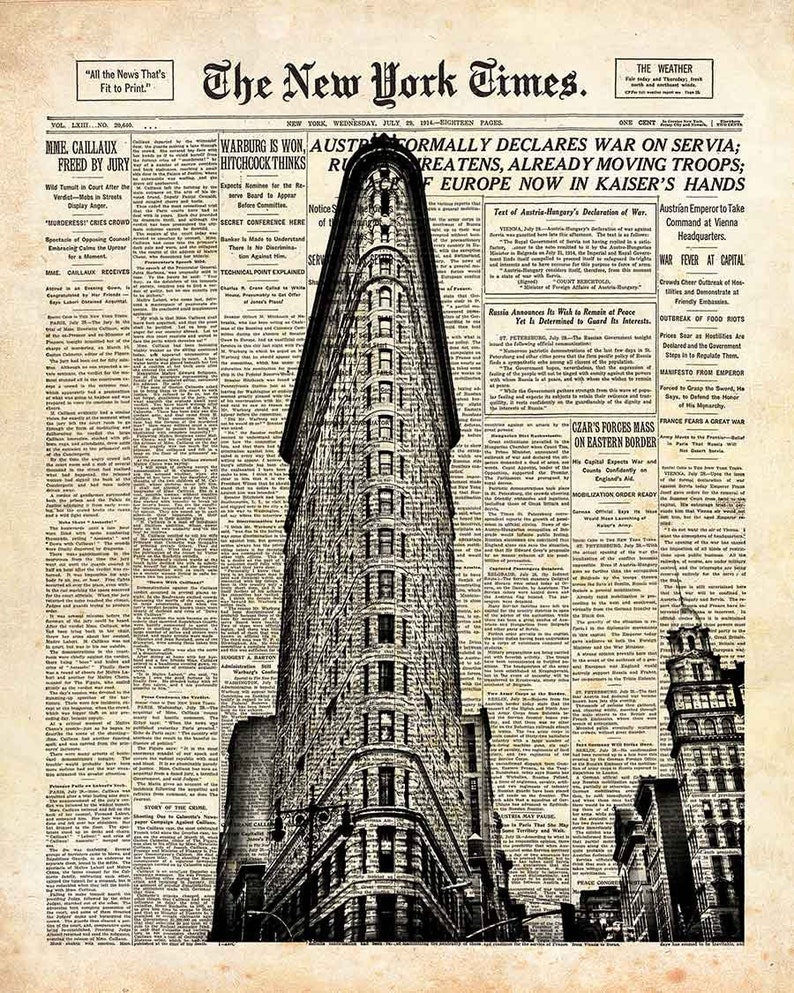 flatiron-building-on-new-york-times-paper-nyc-wall-art-print-etsy