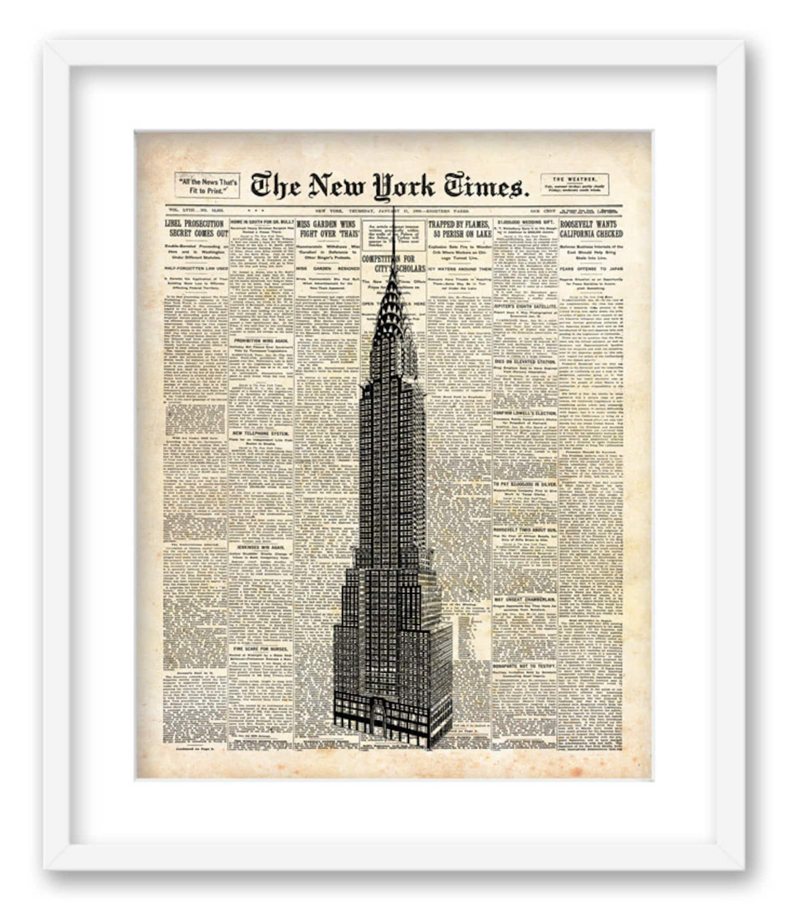 Chrysler Building on New York Times Paper. NYC Wall Art Print . Free ...