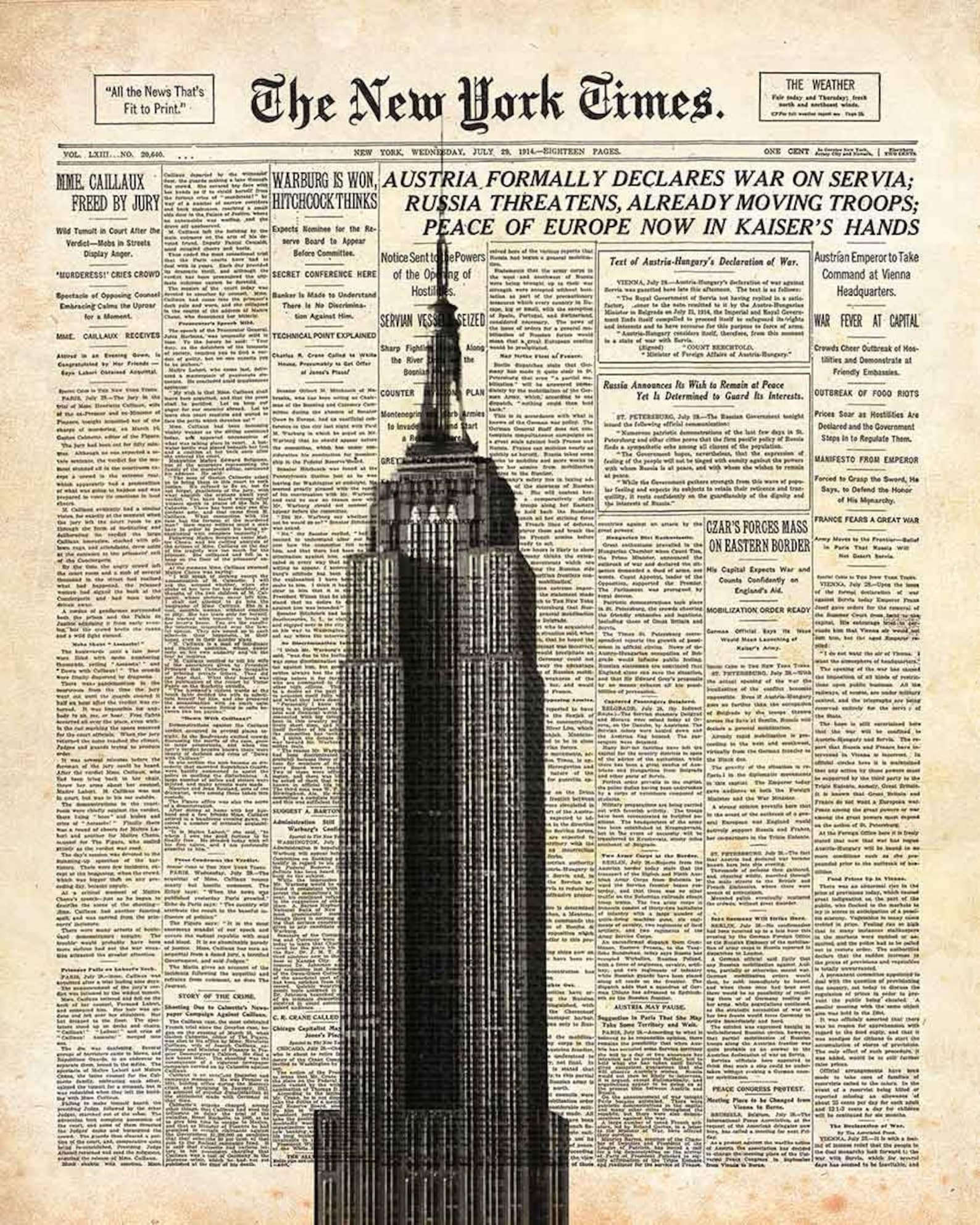 Empire State Building on New York Times Paper. NYC Wall Art Print 8x10 ...
