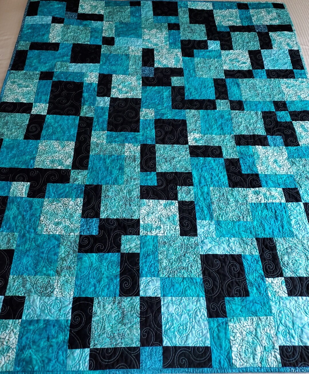 Handmade Turquoise and Black Patchwork Quilt, Modern Lap Throw - Etsy