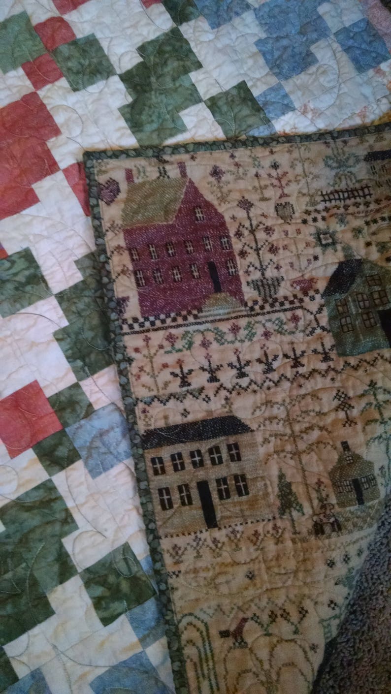 Blue Green Peach Cream Lap Quilt Country Patchwork Baby - Etsy