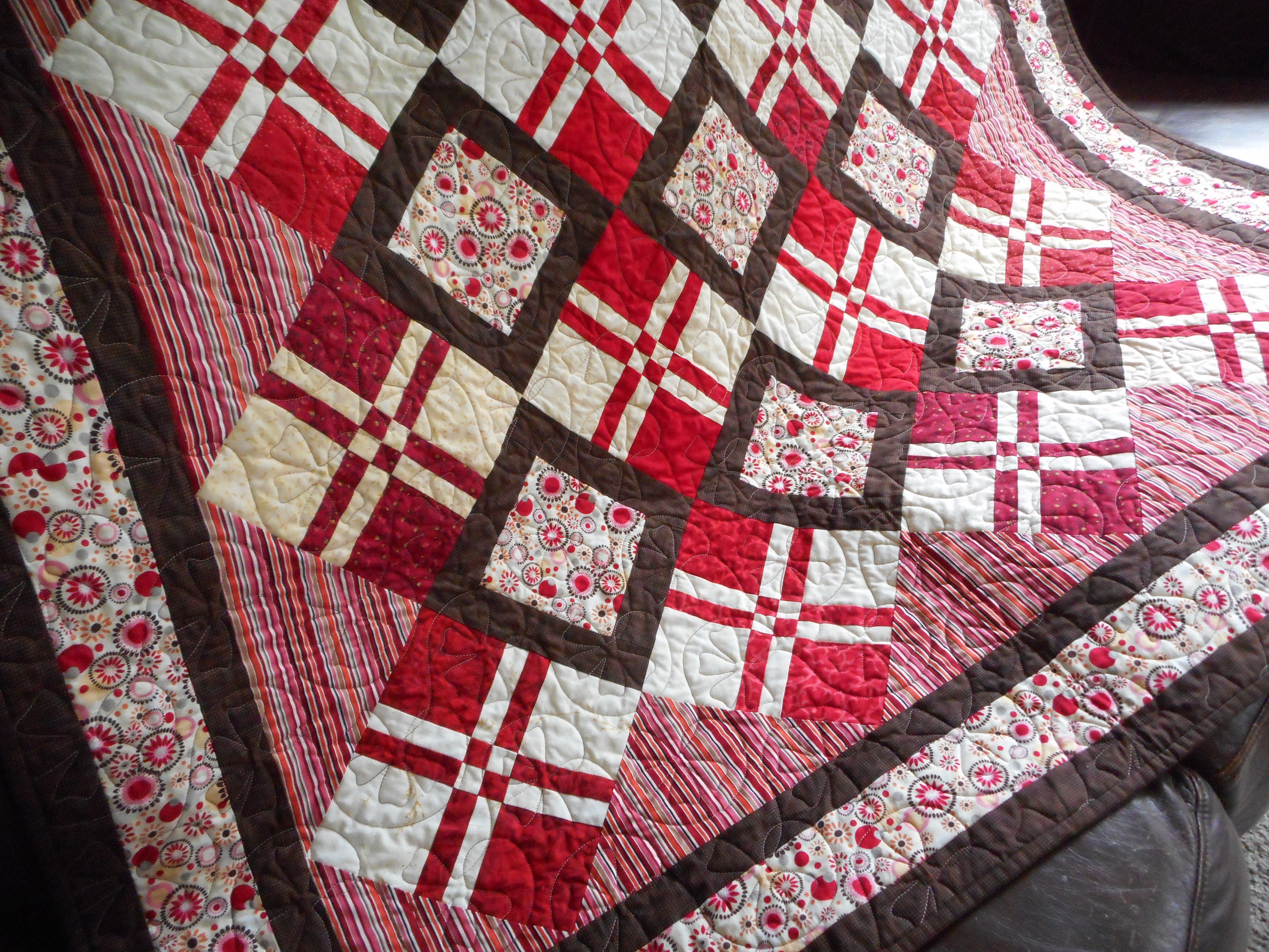 Pink Red Brown Cream Quilt, Patchwork Quilted Valentines, Lap Sofa ...