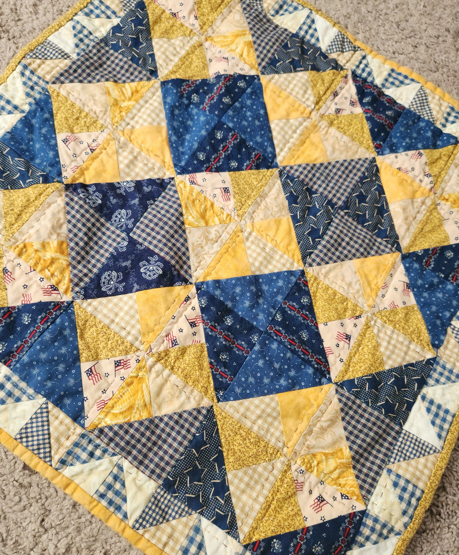 Square Quilted Table Topper Quilt Blue Gold Patriotic Americana ...