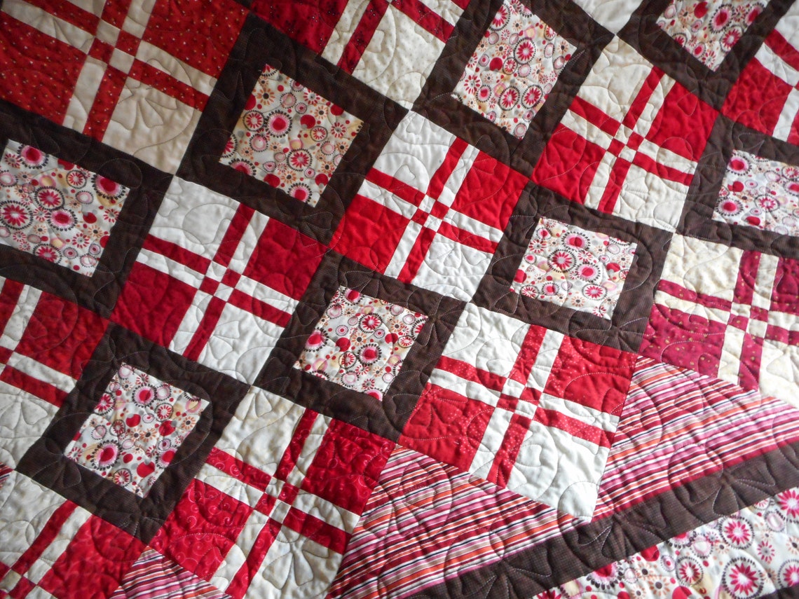 Pink Red Brown Cream Quilt Patchwork Quilted Valentines Lap - Etsy