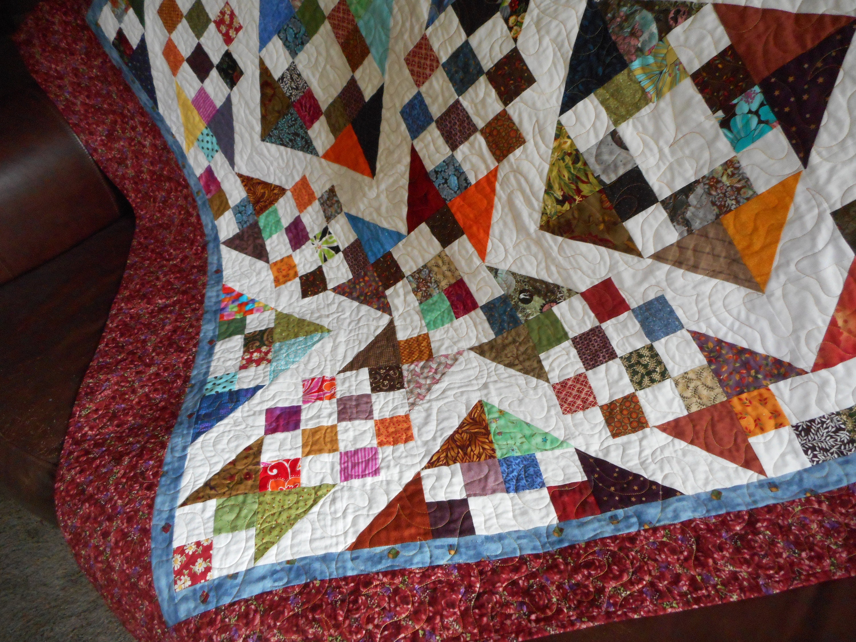 Patchwork Throw Quilt Scrappy, Quilted Blanket Multi Color, Red Green ...