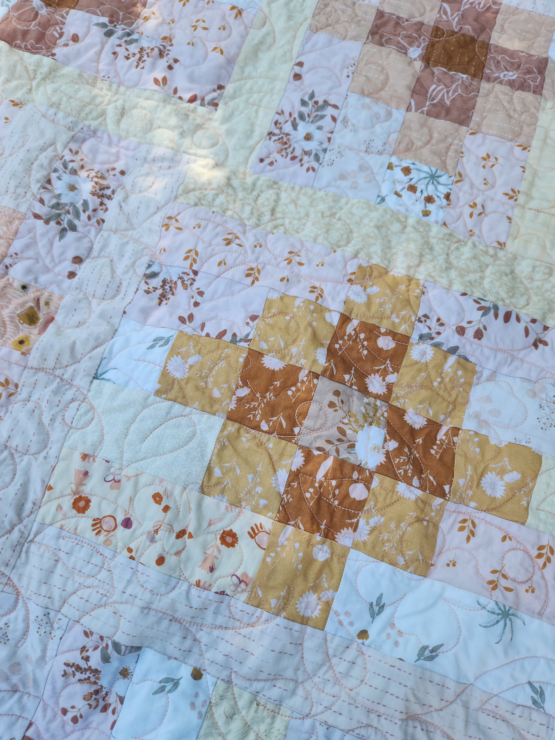 Cream Peach Lap Quilt, Quilted Pastel Romantic Soft Colors, Couch Sofa ...