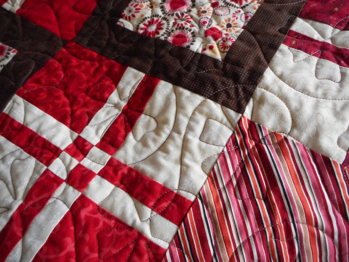 Pink Red Brown Cream Quilt Patchwork Quilted Valentines Lap - Etsy